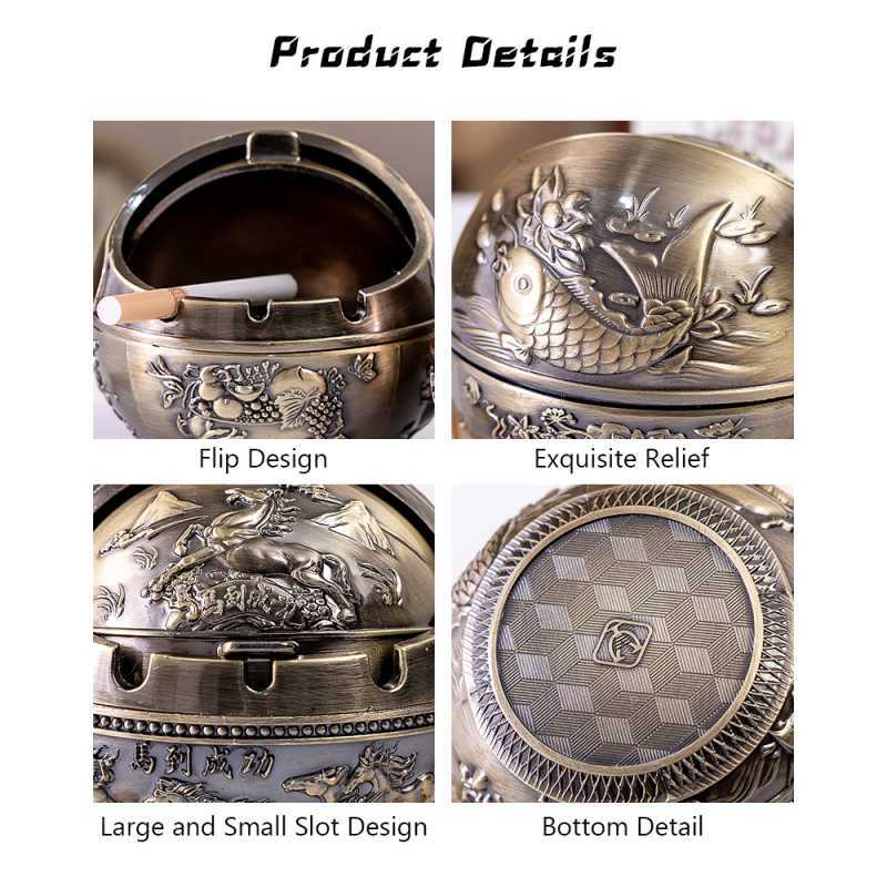 Jual Asbak Rokok Logam Retro Tahan Angin Dengan Tutup Gaya Eropa ...