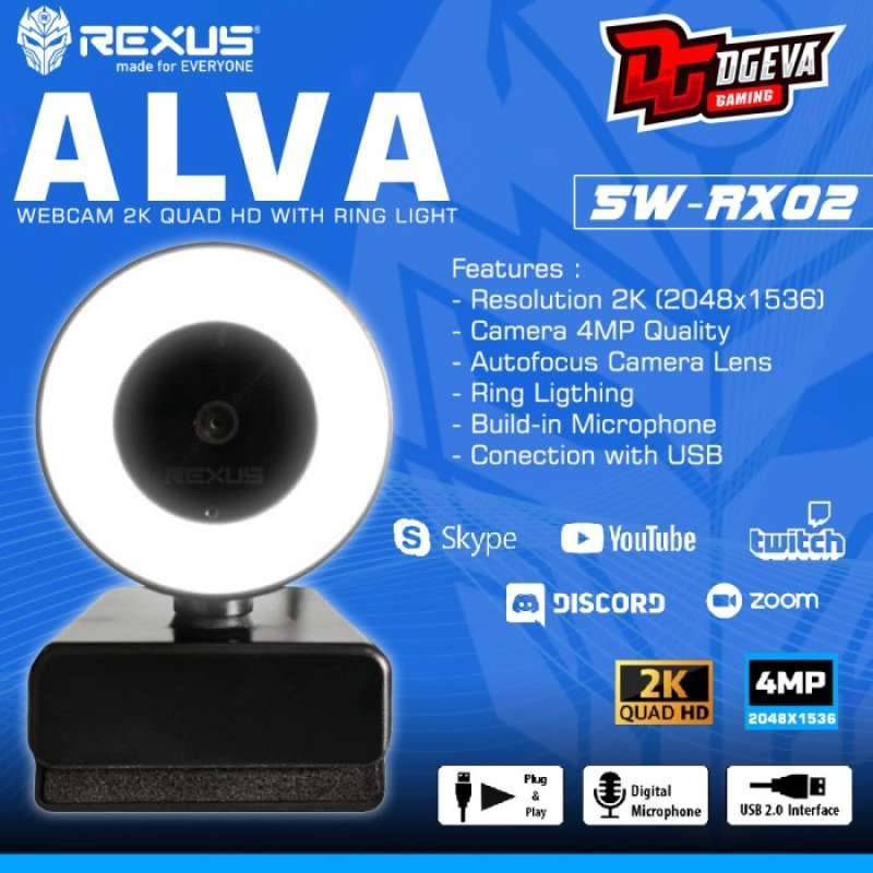 Promo Rexus Alva Sw-Rx02 Full Hd 2K With Mic & Ring Light Stream Webcam ...