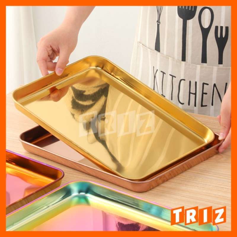 Jual Nampan Baki Stainless Gold Rainbow Persegi / Rectangle Serving ...