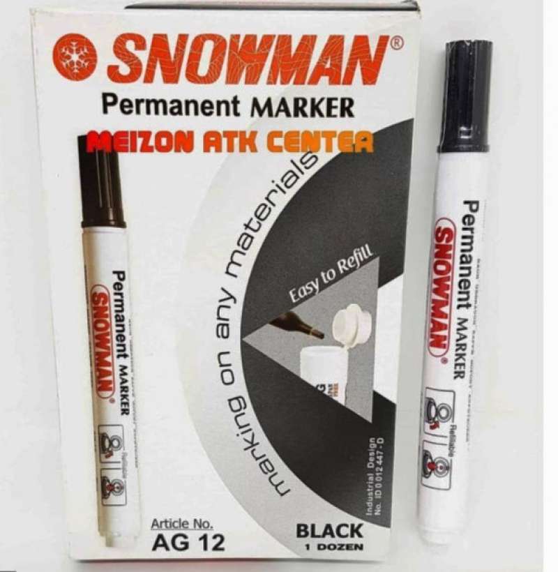 Jual Snowman Spidol Permanent Marker AG 12 (isi 12) - hitam atau biru ...