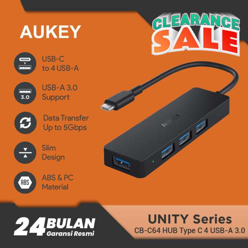Promo Aukey Hub Cb-C64 Unity Slim 4-Port Usb 3.0 Hub Type-C - 500580 Diskon 23% di Seller Shika ...