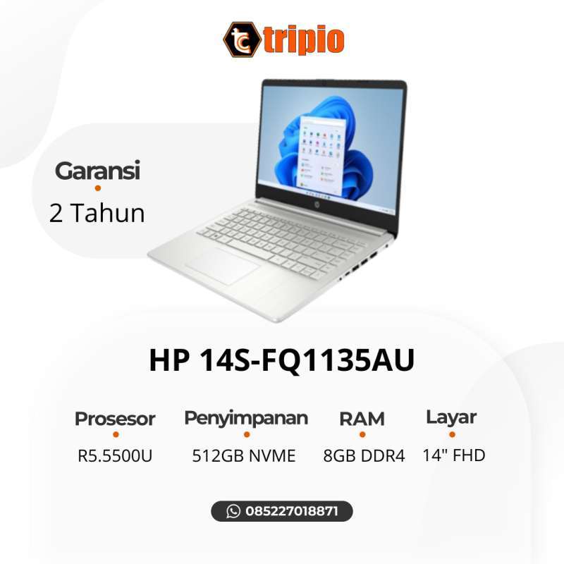 Jual LAPTOP NB HP 14S-FQ1135AU R5.5500U 8GB 512GB 14″ WIN11 OHS di ...