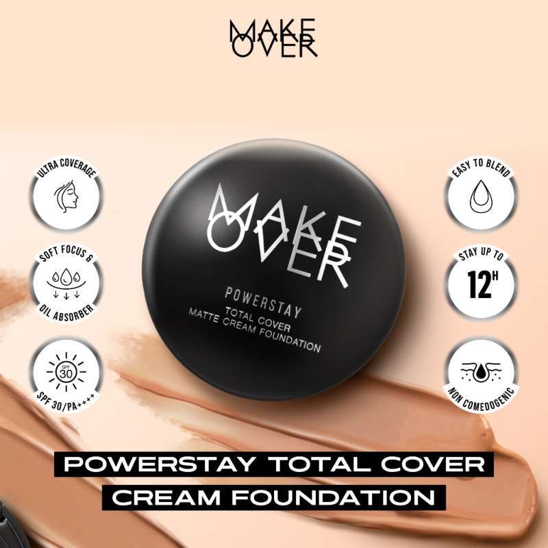Jual MAKE OVER Powerstay Total Cover Matte Cream Foundation 12 g Cream ...