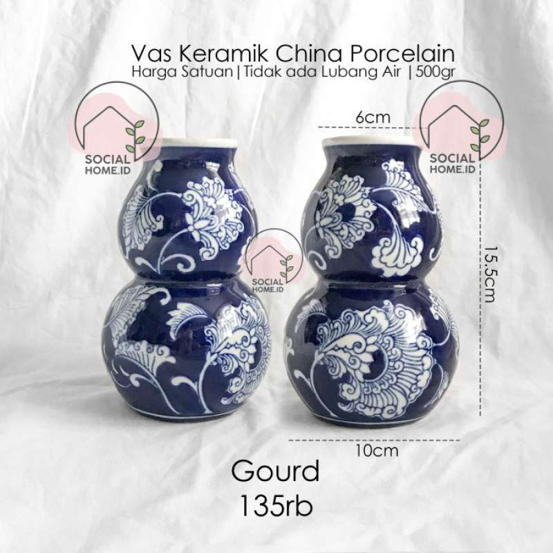 Promo Vas Bunga Keramik Porcelain China Putih, Gourd & Peonies - Plumeria Diskon 23% Di Seller ...