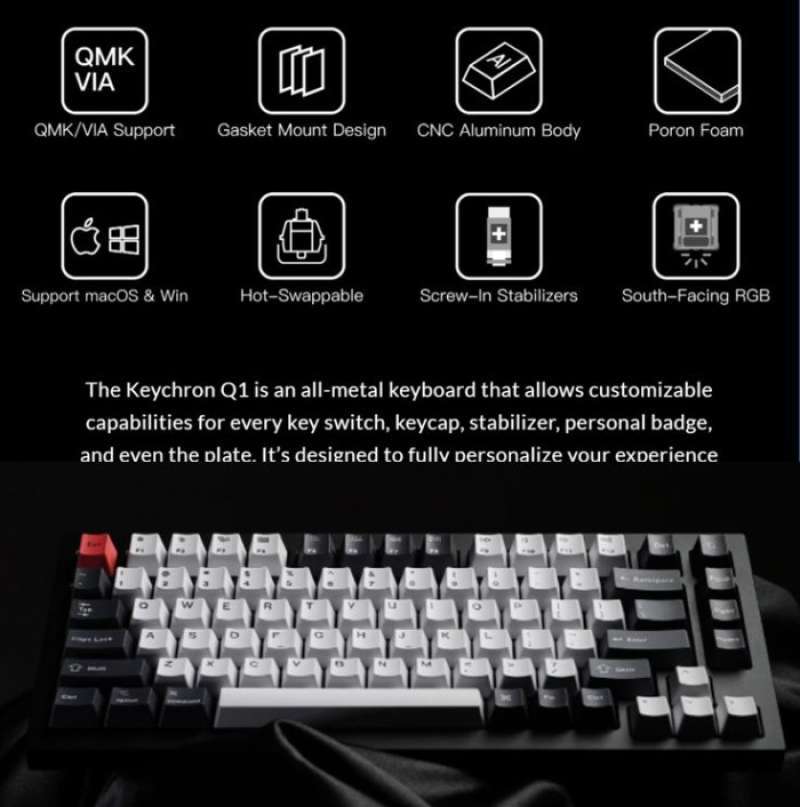 Promo Keychron Q1 Fully Assembled Qmk Custom Mechanical Keyboard ...