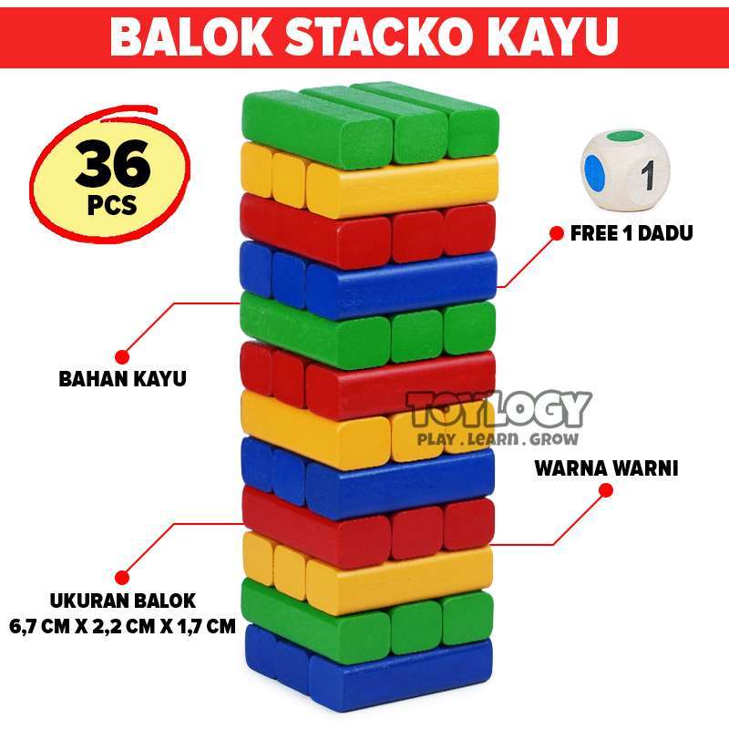 Promo Toylogy Mainan Kayu Edukasi Anak Balok Kayu Stacko Susun Building ...
