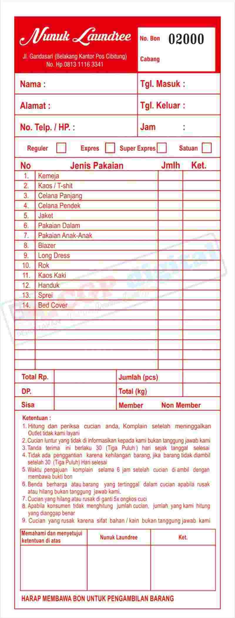 Promo Nota 3 Ply Dengan Nomorator Untuk Laundry Toko Klinik Dll Bahan ...