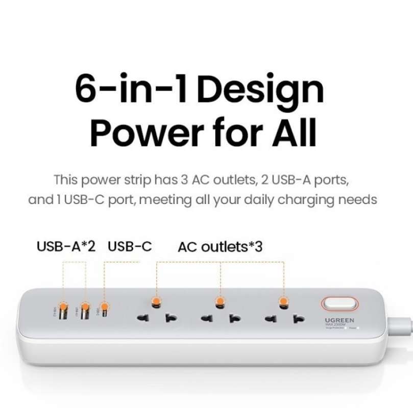 Promo UGREEN Powerstrip Colokan Listrik Cabang Charger 3 Port + Type C ...
