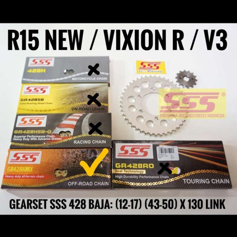 Promo Gearset/Girset/Gir Set Sss R15 V3 / Vixion V3 Rantai 428 Sss Gold ...