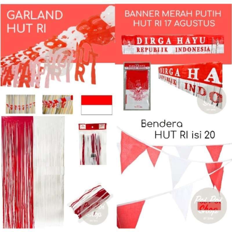 Jual Banner Bendera Segitiga 17 Agustus Garland Tirai Merah Putih ...