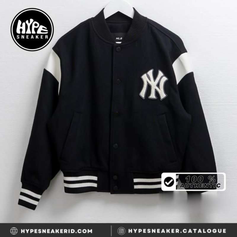 Jual Jaket MLB NY LINE SIDE IVORY BLACK ZIP BOMBER JACKET 100% ORIGINAL ...