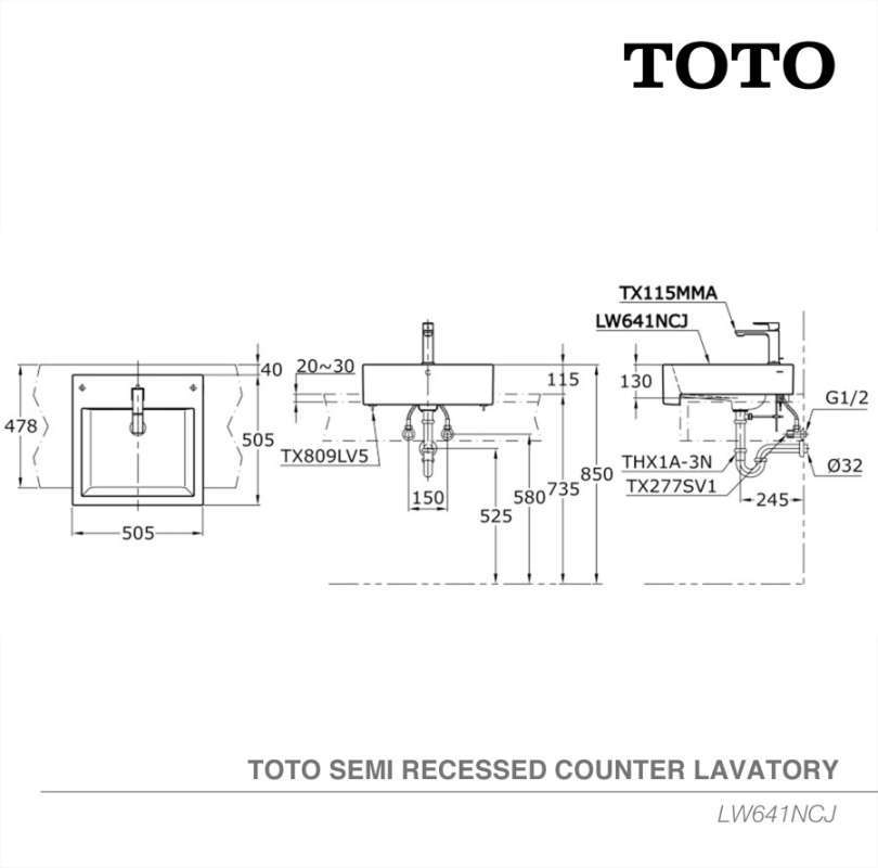 Jual Wastafel Basin Semi Recessed Lavatory Toto Lw641ncj Lw641nj Di ...