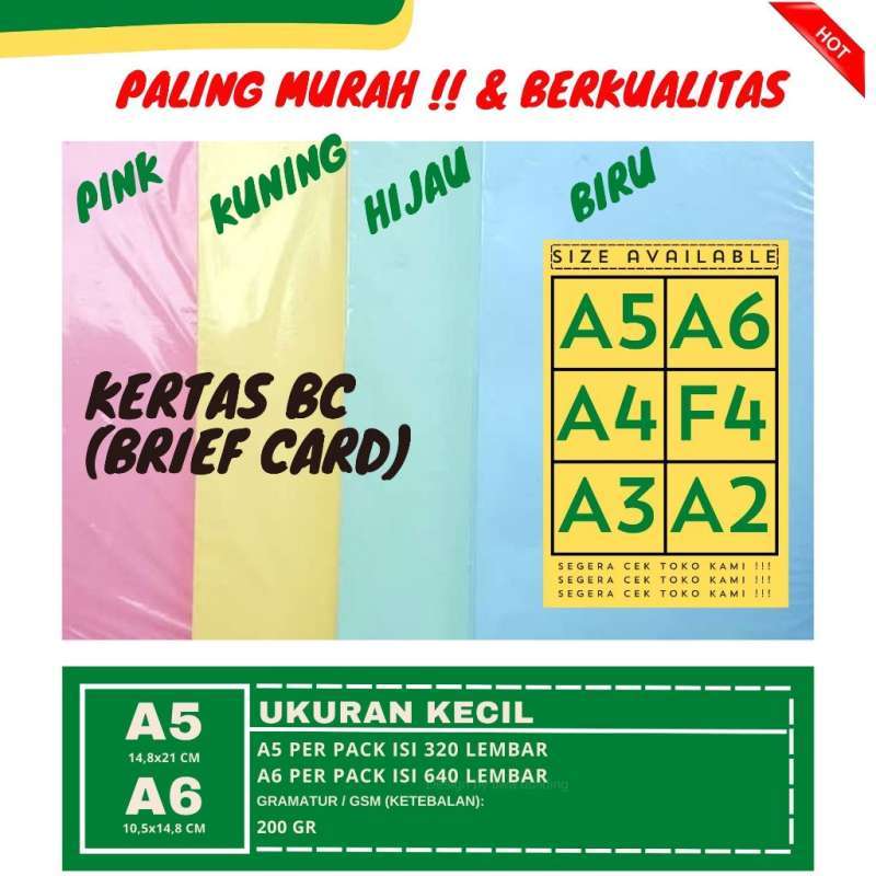 Jual Kertas Bc/kertas Brief Card/kertas Undangan Aneka Warna A5 & A6 Perpack Isi 320&640 Lembar ...
