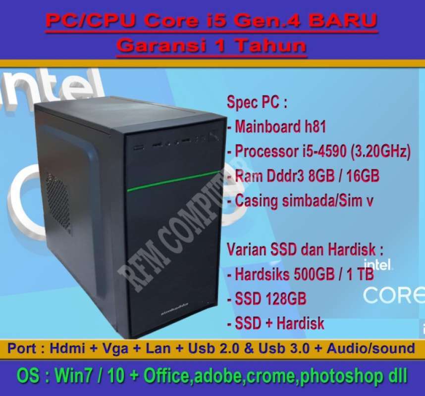 Promo Pc/cpu Rakitan Core I5 Gen4 4570/4590 Baru Casing Simbada Diskon 23% Di Seller Utepe Store ...