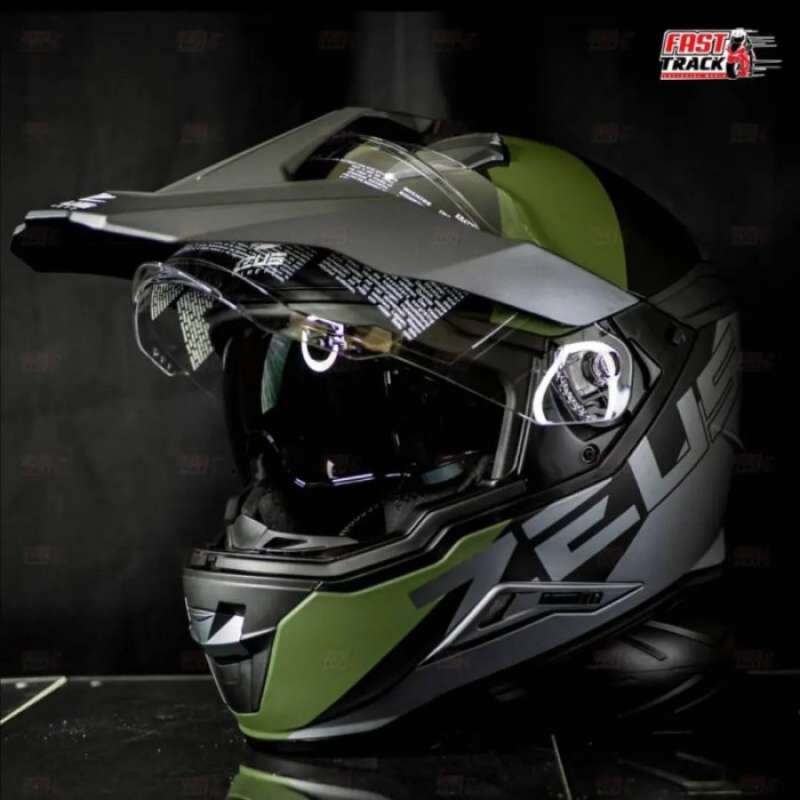 Jual Zeus Zs 913 Matt Titanium Bf1 Green Adventure Supermoto Double ...