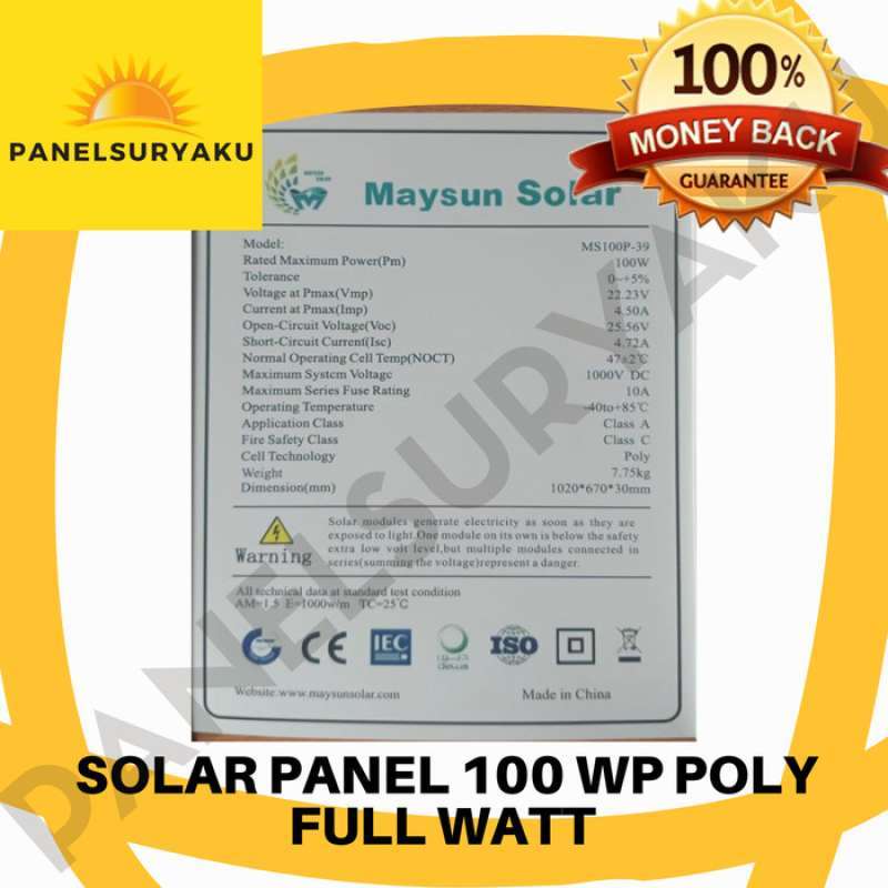 Jual Solar Panel Surya Solar Cell 100 Wp 100 Watt Polycrytalline Maysun ...