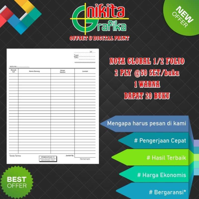 Promo Cetak Nota Bon 4 Rangkap/Ply Carbonless Tanpa Karbon 1 Rim Set ...