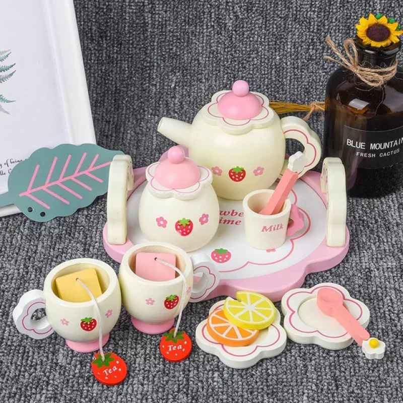 Promo Wooden Strawberry Tea Set Toys, Wooden Tea Set Toys, Wooden ...