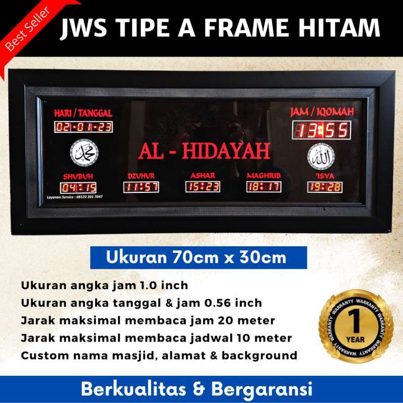 Jual Jam Masjid Digital Frame Warna Hitam Ukuran 70 cm x 30 cm Jadwal ...