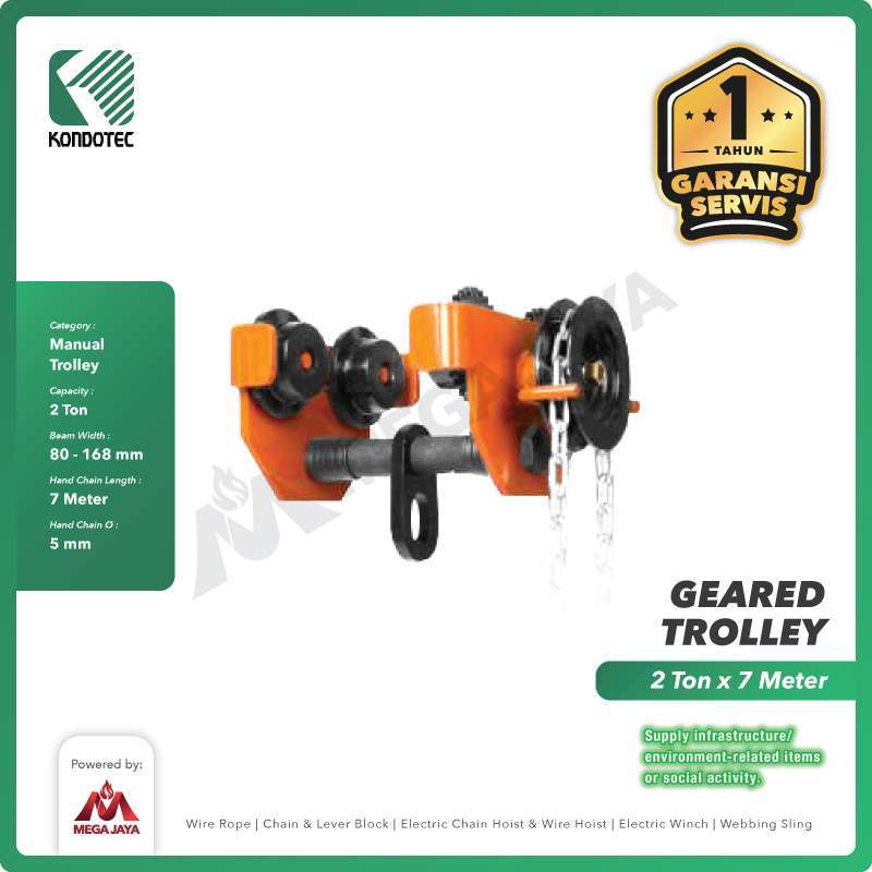 Jual Geared Trolley / Gear Troli Hoist 2 Ton x 7 Meter KONDOTEC di ...