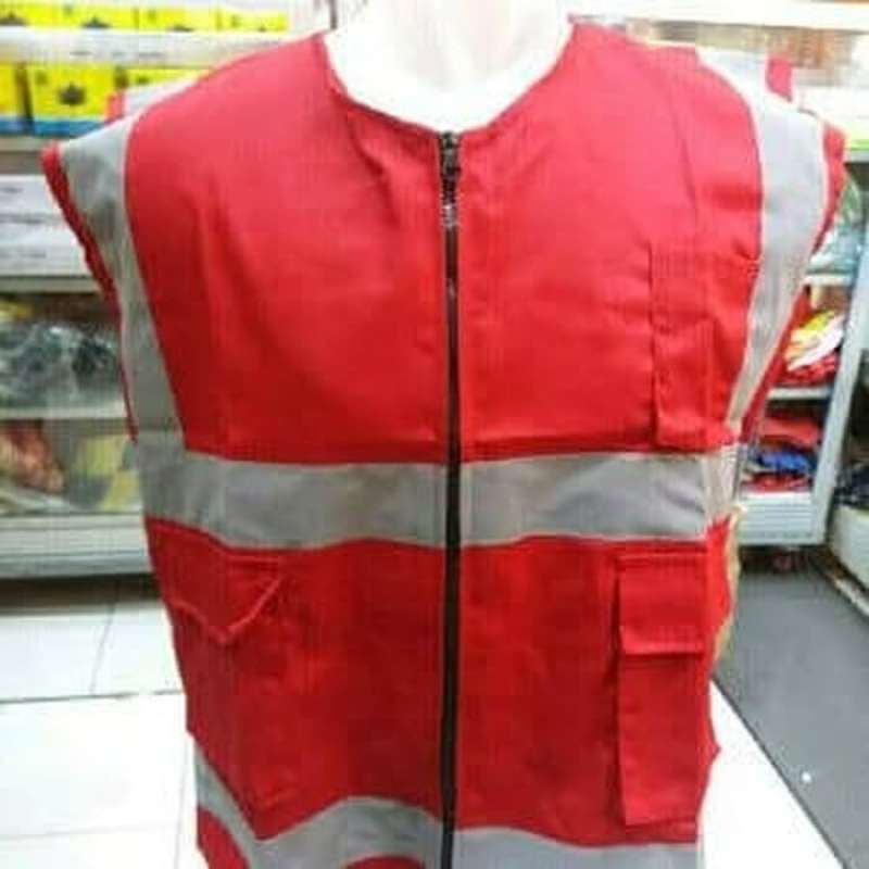 Promo Rompi Safety Bahan Drill / Rompi Proyek / Rompi Warna Merah ...