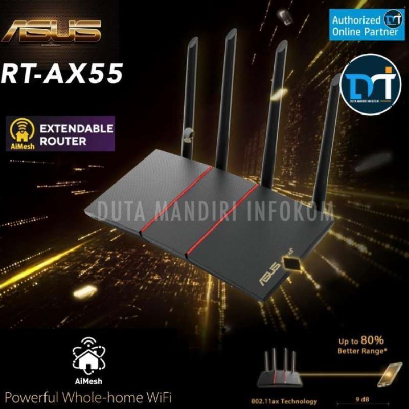 Promo ASUS RT-AX55 AX1800 Dual Band WiFi 6 Wireless Router with AiMesh ...
