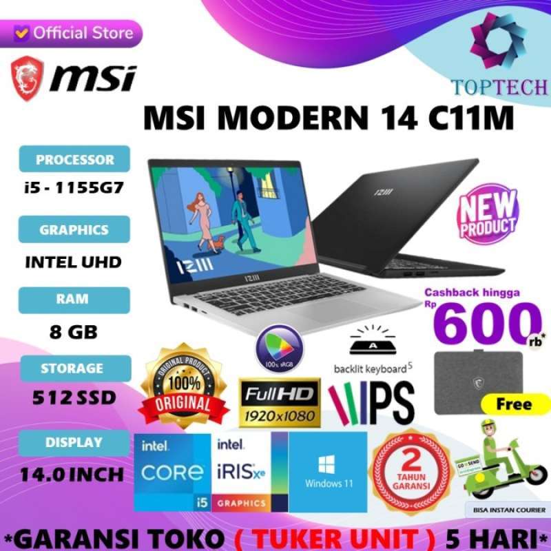 Promo Laptop MSI Modern 14 C11M i5 1155G7 16GB 512ssd irisXe 100% SRGB ...