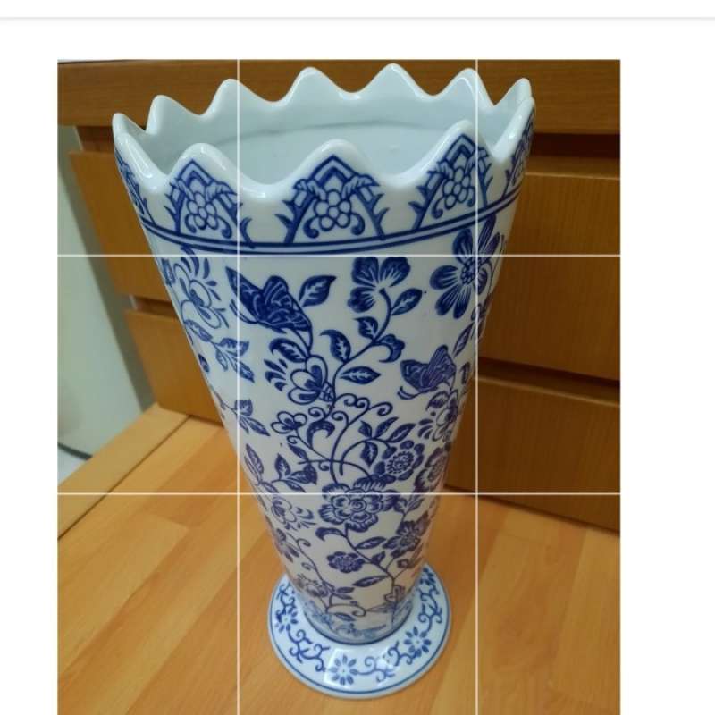 Promo Vas bunga keramik besar biru putih ukuran t=35cm, d=16cm Diskon ...