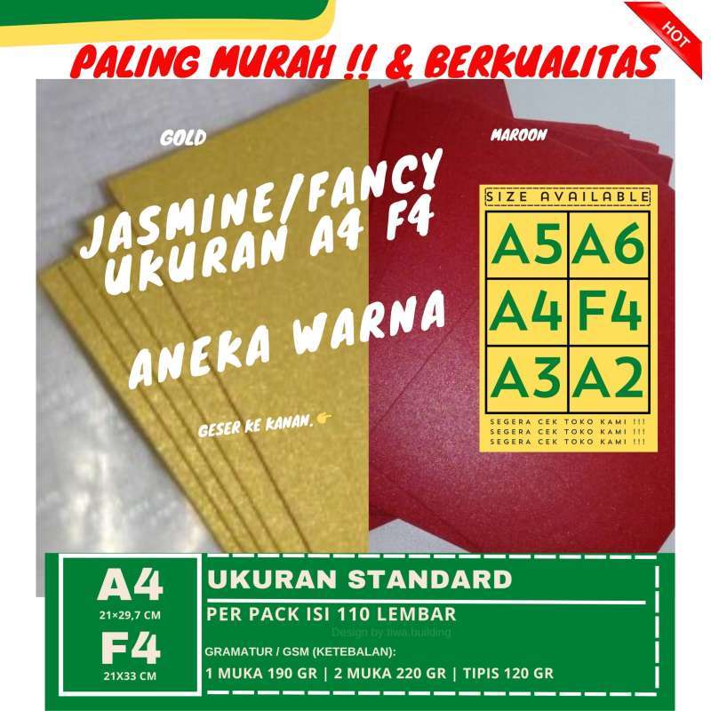 Jual Kertas Jasmine/kertas Fancy Aneka Warna A4 & F4 Perpack (isi 110 ...