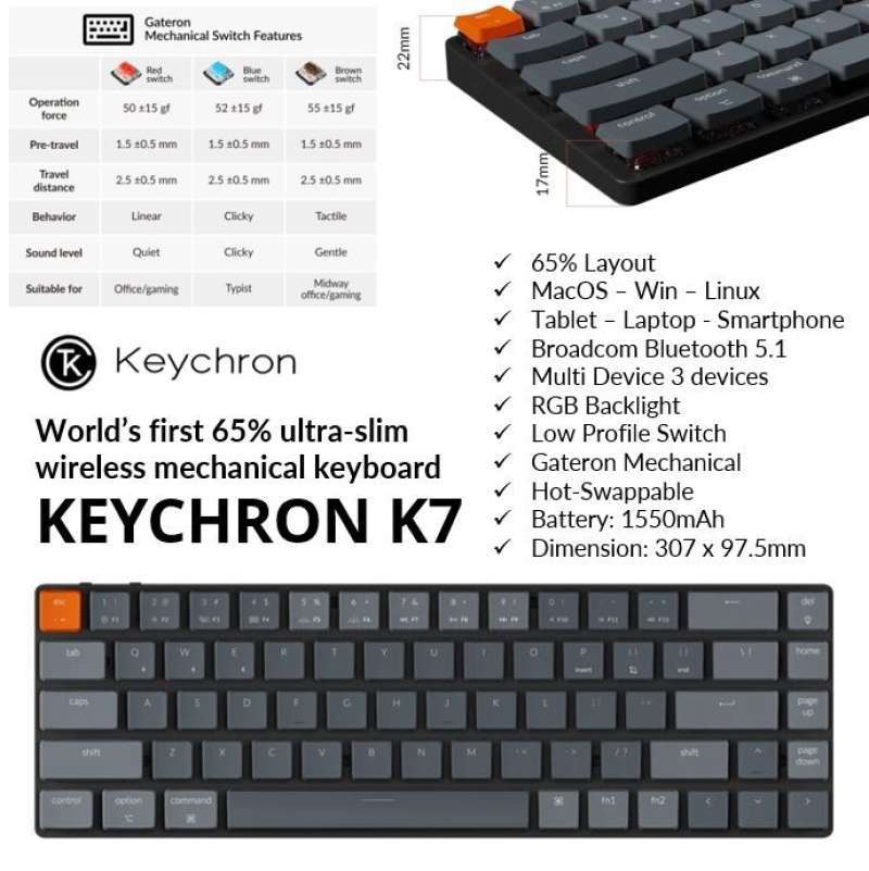 Promo Keychron K7 65% Layout Hot-swappable Rgb Backlight Gateron Switch ...