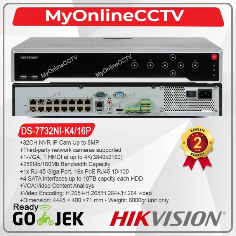 Jual Ds-7732ni-k4/16p Hikvision Nvr Ip Camera 8mp Cctv 32ch 4k Poe Port ...