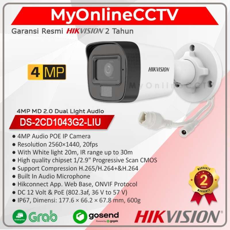 Jual Ds-2cd1043g2-liu Hikvision 4mp Audio Ip Camera Poe Cctv Dual Light - Lensa 4mm Di Seller ...