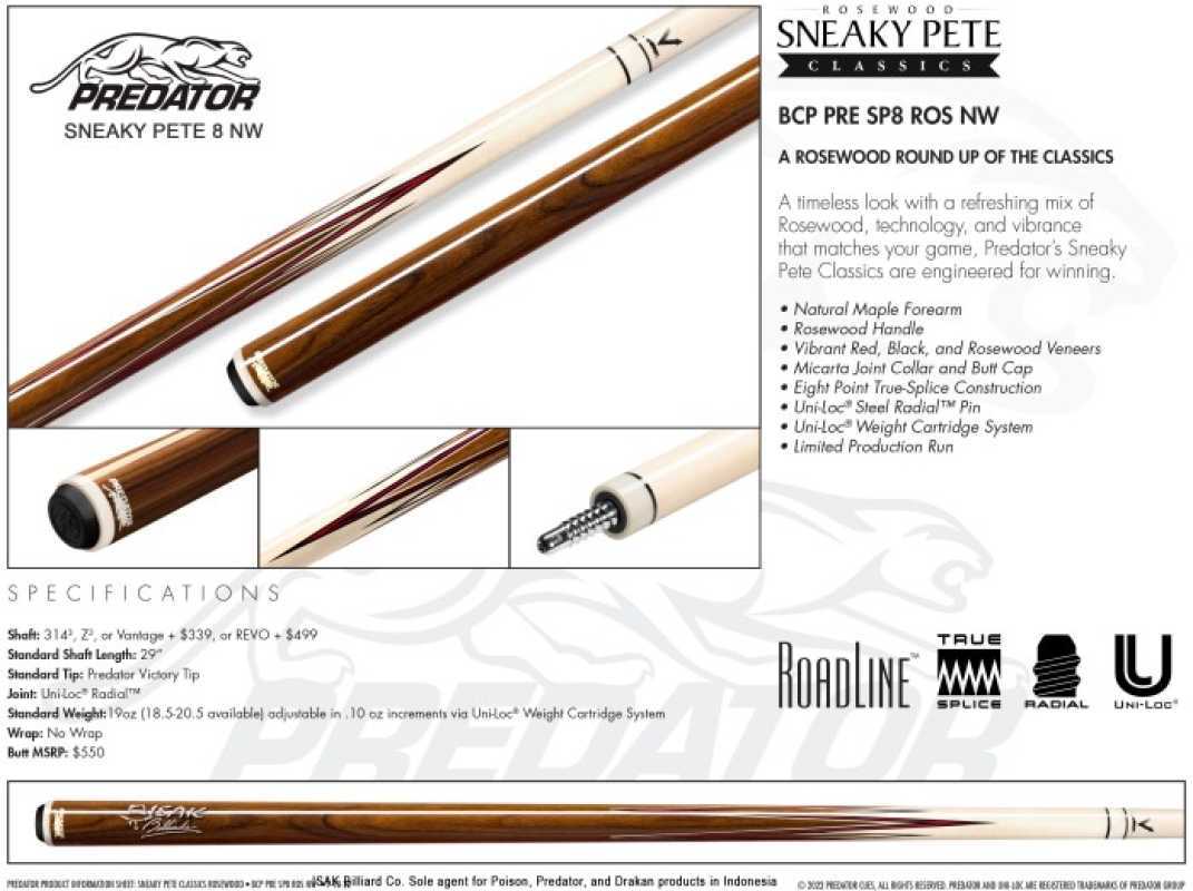 Jual Predator Sp8 Classic Nw Rosewood Cue | Radial Sneaky Pete Stick ...