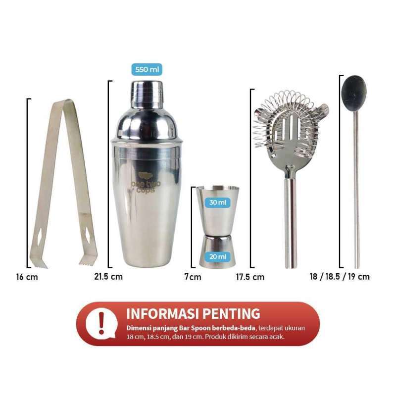 Jual 5in1 Bartender Cobbler Cocktail Shaker Set 550ml Ba017 Bottle Kopi ...