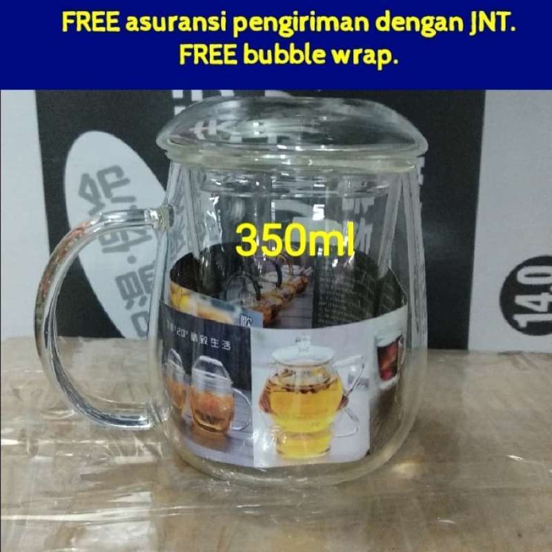 Jual Gelas Teh 350Ml Lengkap Dengan Saringan Kaca,Full Kaca.Good ...