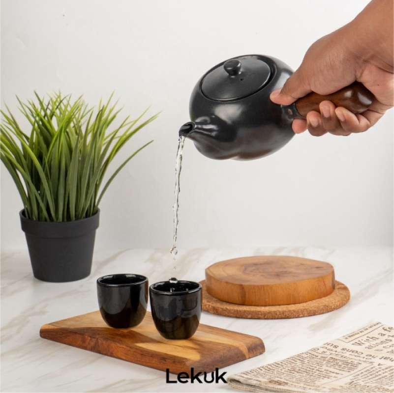 Jual Lekuk Dadok Teko Gelas Keramik Gagang Kayu Kopi Teh Unik Premium ...