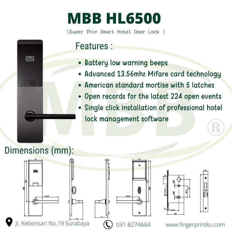 Jual Smart Door Lock Pintu Digital Kartu untuk Hotel ZKTeco MBB LH6500 ...