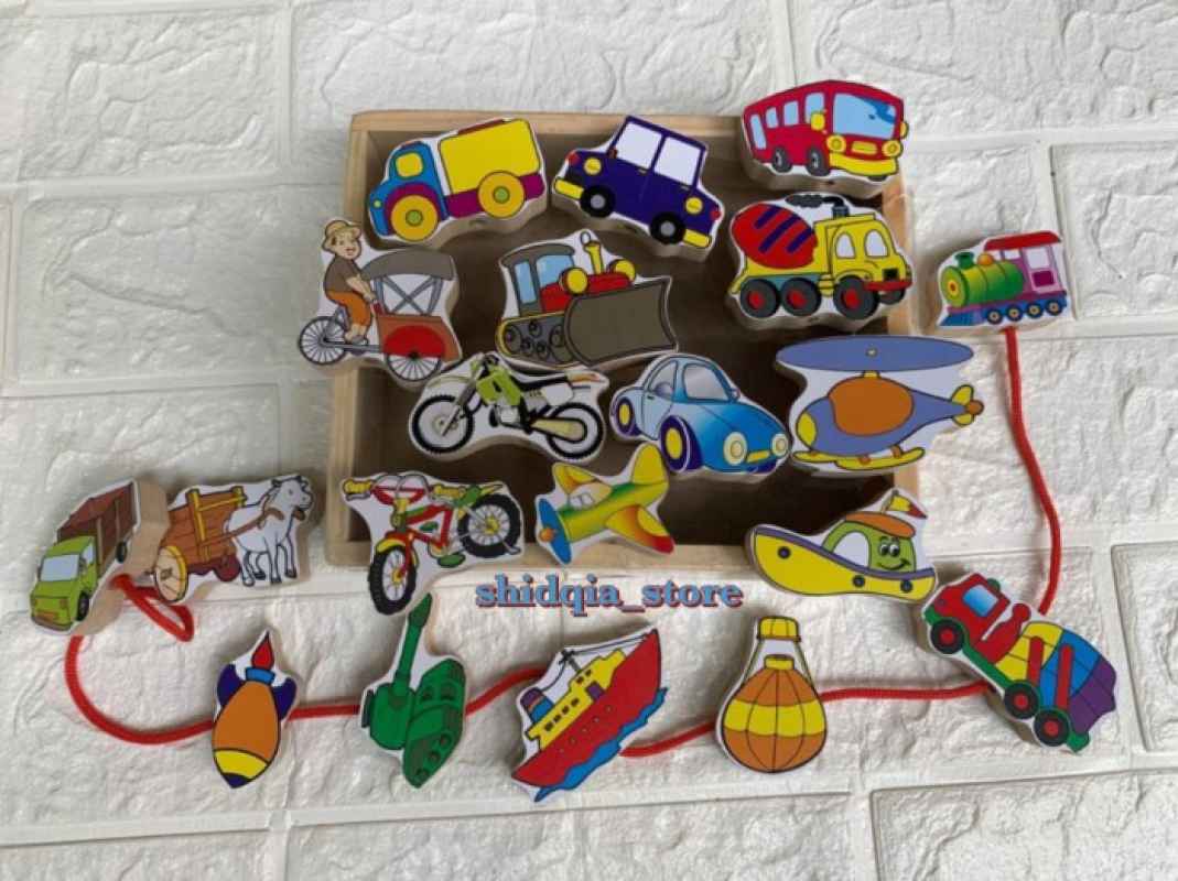 Jual Mainan Kayu Edukasi Anak Meronce Transportasi Alat Peraga Edukasi ...