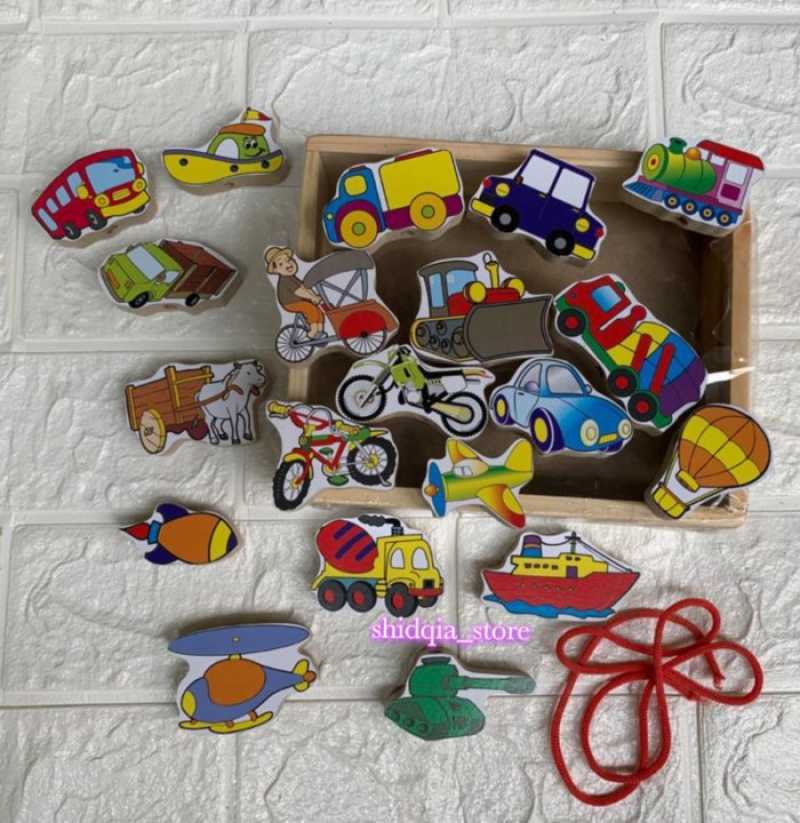 Jual Mainan Kayu Edukasi Anak Meronce Transportasi Alat Peraga Edukasi ...