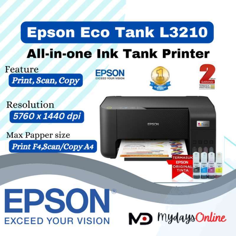 Epson EcoTank L3210 A4 All-in-One Ink Tank Printer, 5760 X, 03/18/2024