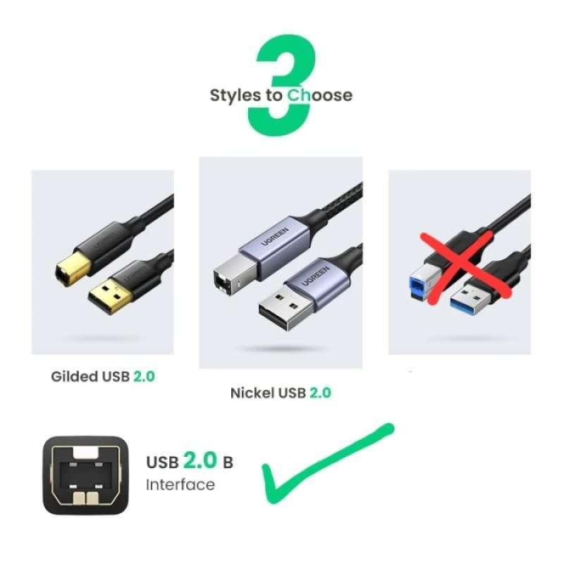 Jual Ugreen USB2.0 To USB B Printer cable 2M Allumunium Braided Black ...