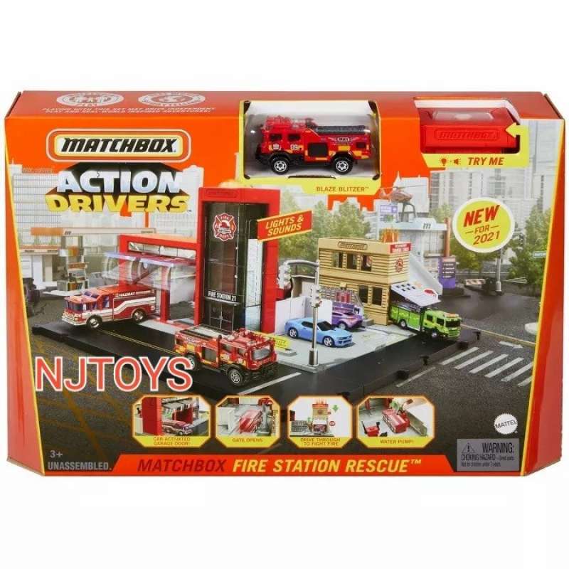 Promo Matchbox Action Drivers Fire Station Rescue Track Playset Gdg ...