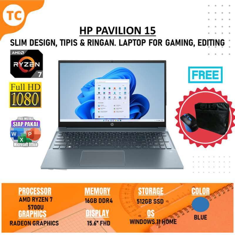 Promo Laptop Hp Pavilion 15 Amd Ryzen 7 5700U 16GB 512GBssd FHD Windows 11 Diskon 33% di Seller ...