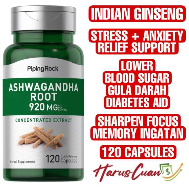 Promo Piping Rock Ashwagandha Root 920 mg 120 Capsules Stress Diabetes ...