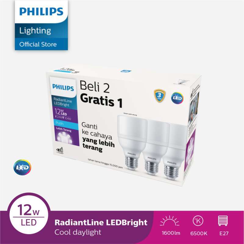 Promo Lampu Philips Bohlam Multipack RadiantLine LEDBright 12W Putih ...