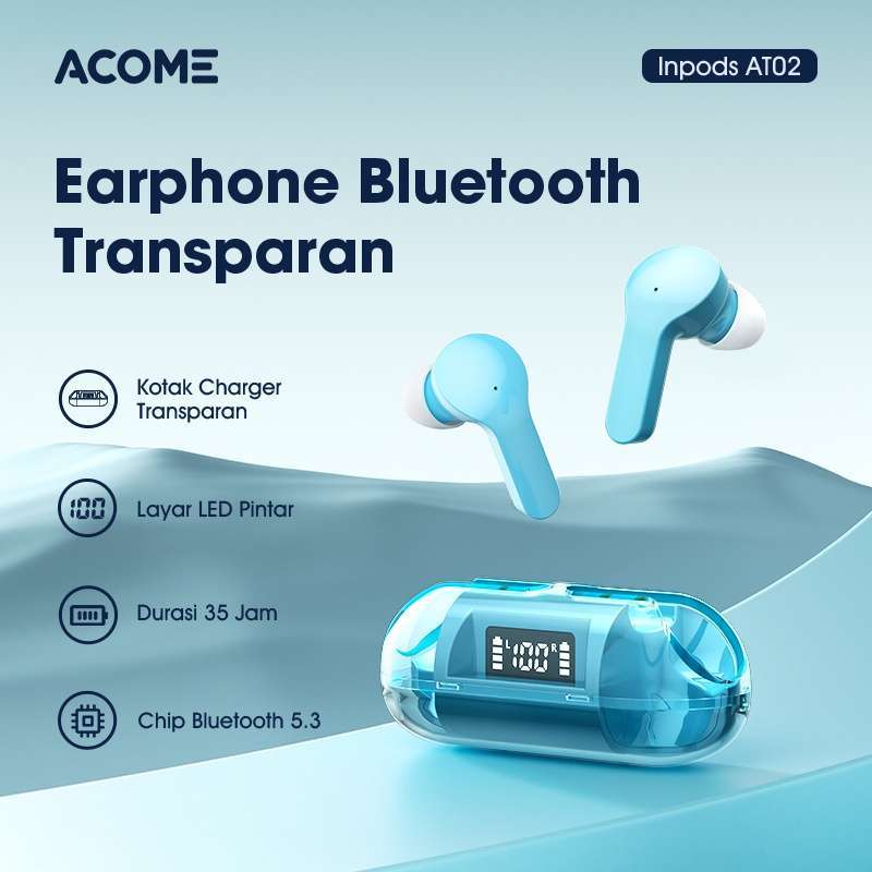 Promo ACOME AT02 TWS Earphone Bluetooth 5.3 Wireless BASS Ultra Light ...