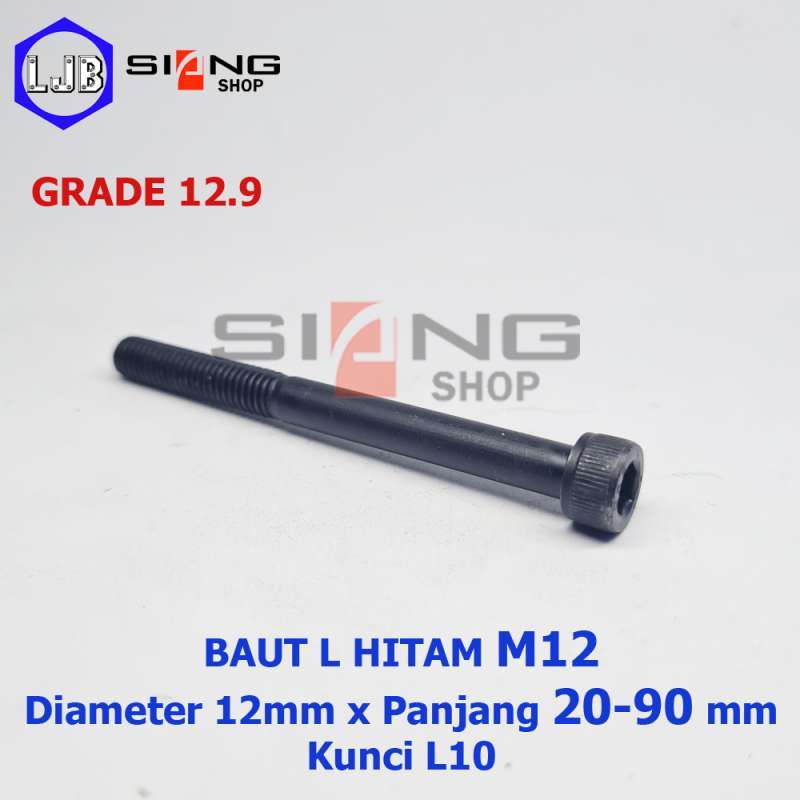 Jual Baut L Baja Hitam M12 Grade 12.9 Panjang 20-90mm - 20mm (2cm) di Seller siang shop ...