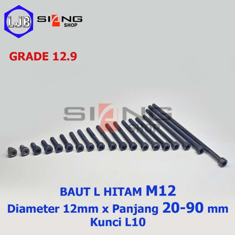 Jual Baut L Baja Hitam M12 Grade 12.9 Panjang 20-90mm - 20mm (2cm) di Seller siang shop ...