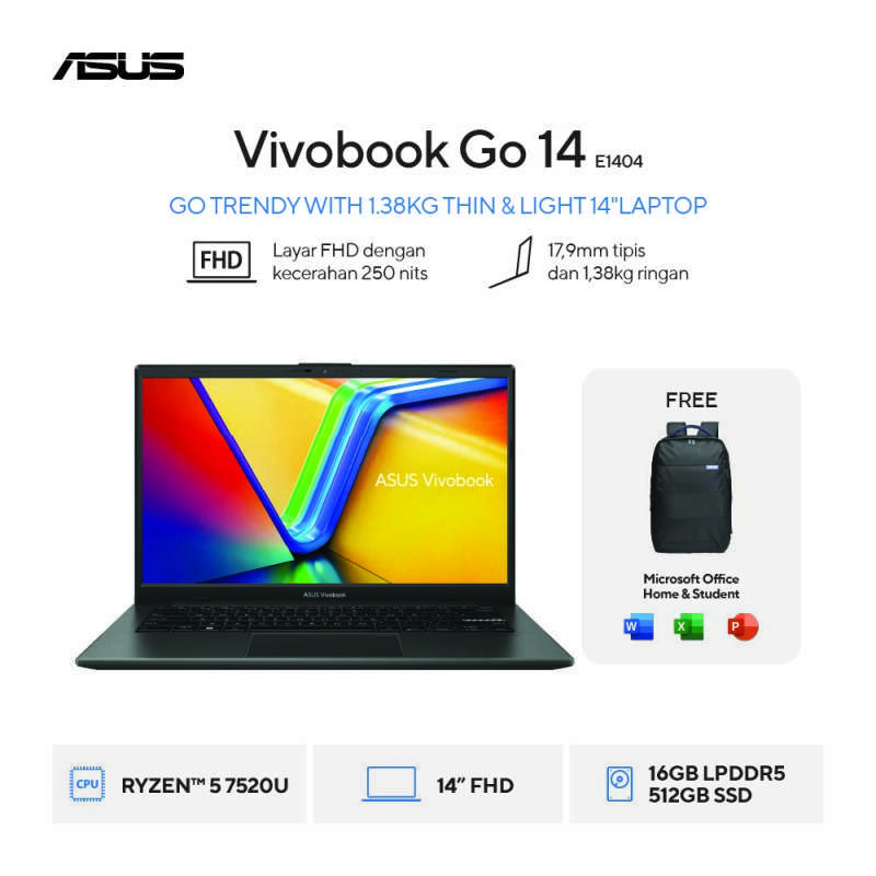 Jual Asus Vivobook Go E1404fa-fhd551, Amd R5-7520u/16gb/512gb/noodd/w11 ...