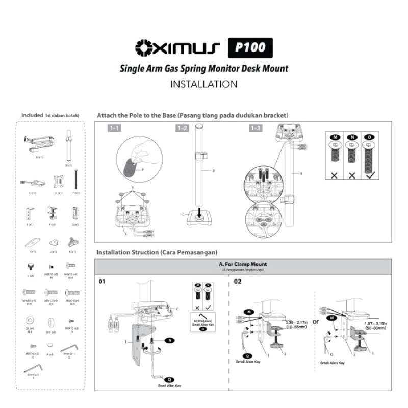 Promo Bracket Monitor Gas Spring Oximus P100 Tilt Swivel Rotate Usb 3.0 ...